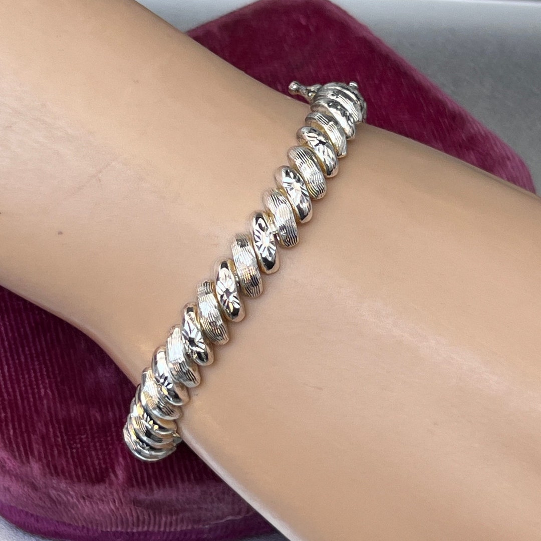 Vintage Sterling Silver Diamond-cut Line Bracelet, 17 Grams 7” Wearable ...
