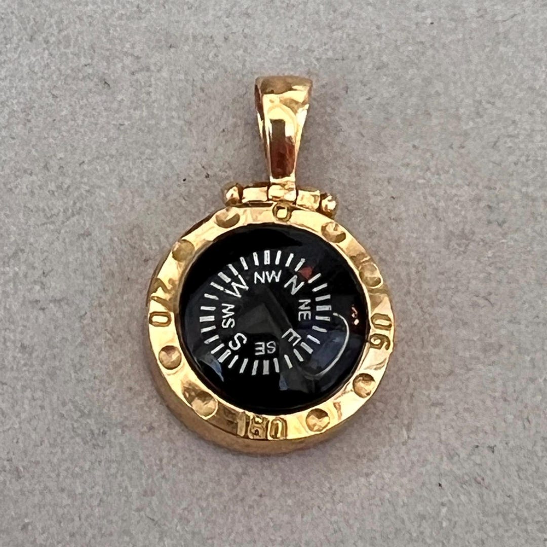 Vintage 18K Scarabeo Italy Compass Pendant, Yellow Gold, Designer ...