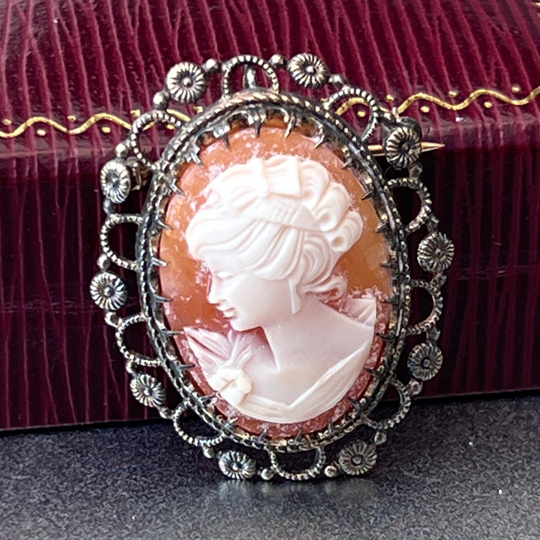Van Dell Sterling Silver Cameo Brooch Pendant Combination, Art Deco ...