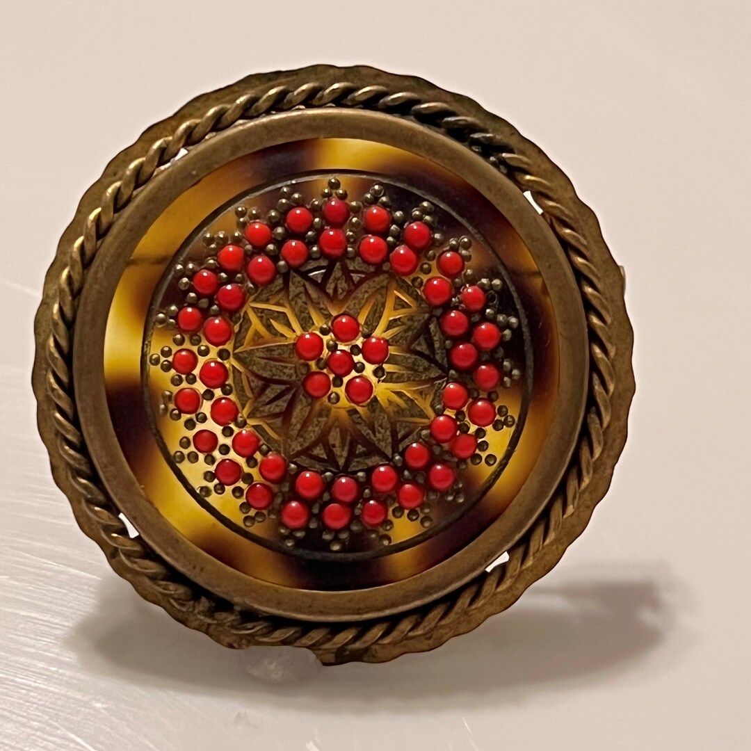 Victorian Red Coral Bead Pique Brooch, Trombone Clasp - Etsy