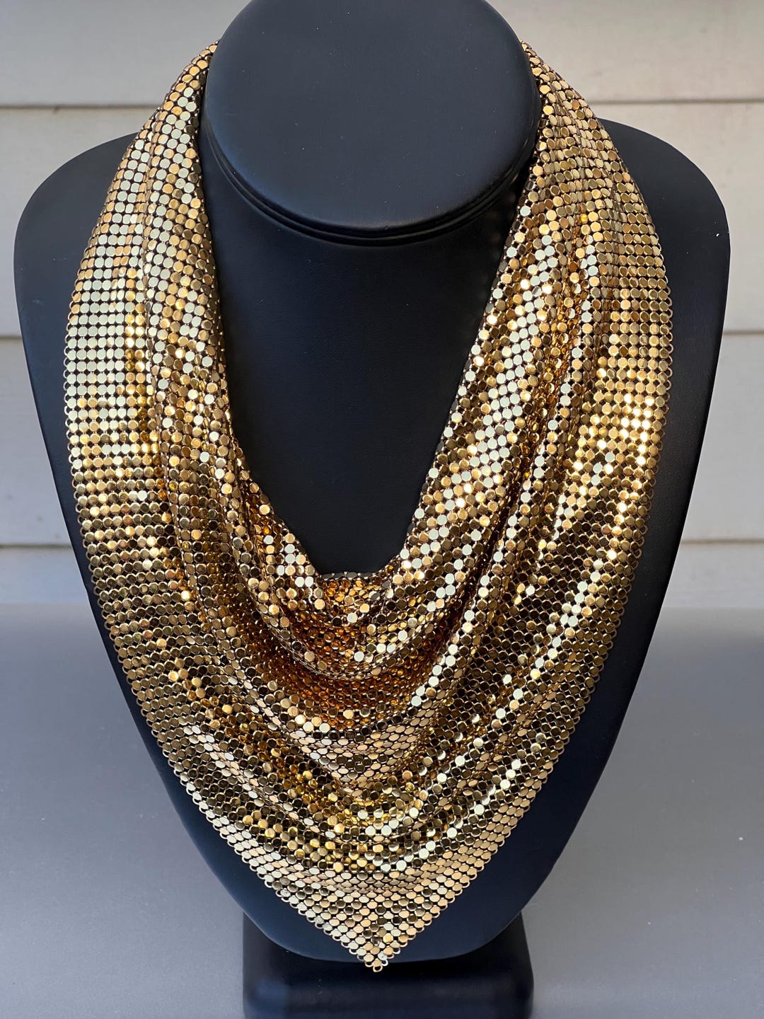 Vintage Whiting & Davis Mesh Bib Necklace, Heavy 132 Grams, Gold Tone ...