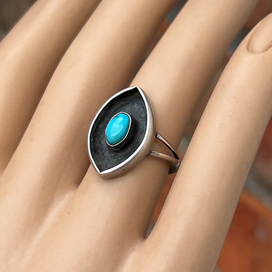 Navajo Wilton Carviso Jr Sterling Turquoise Shadowbox Ring - Etsy