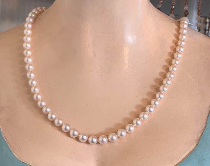 16" Vintage Single Strand Genuine Pearl Necklace for Re-string, 8mm ...