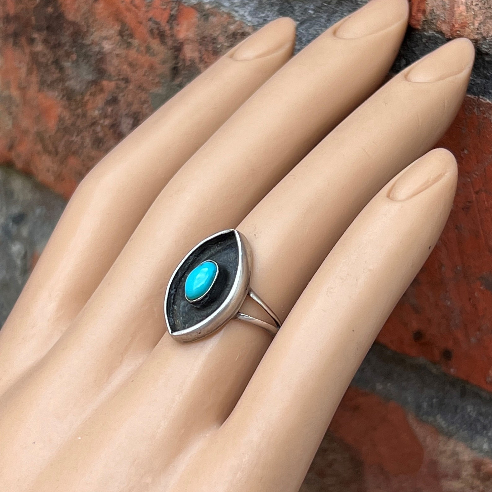 Navajo Wilton Carviso Jr Sterling Turquoise Shadowbox Ring - Etsy