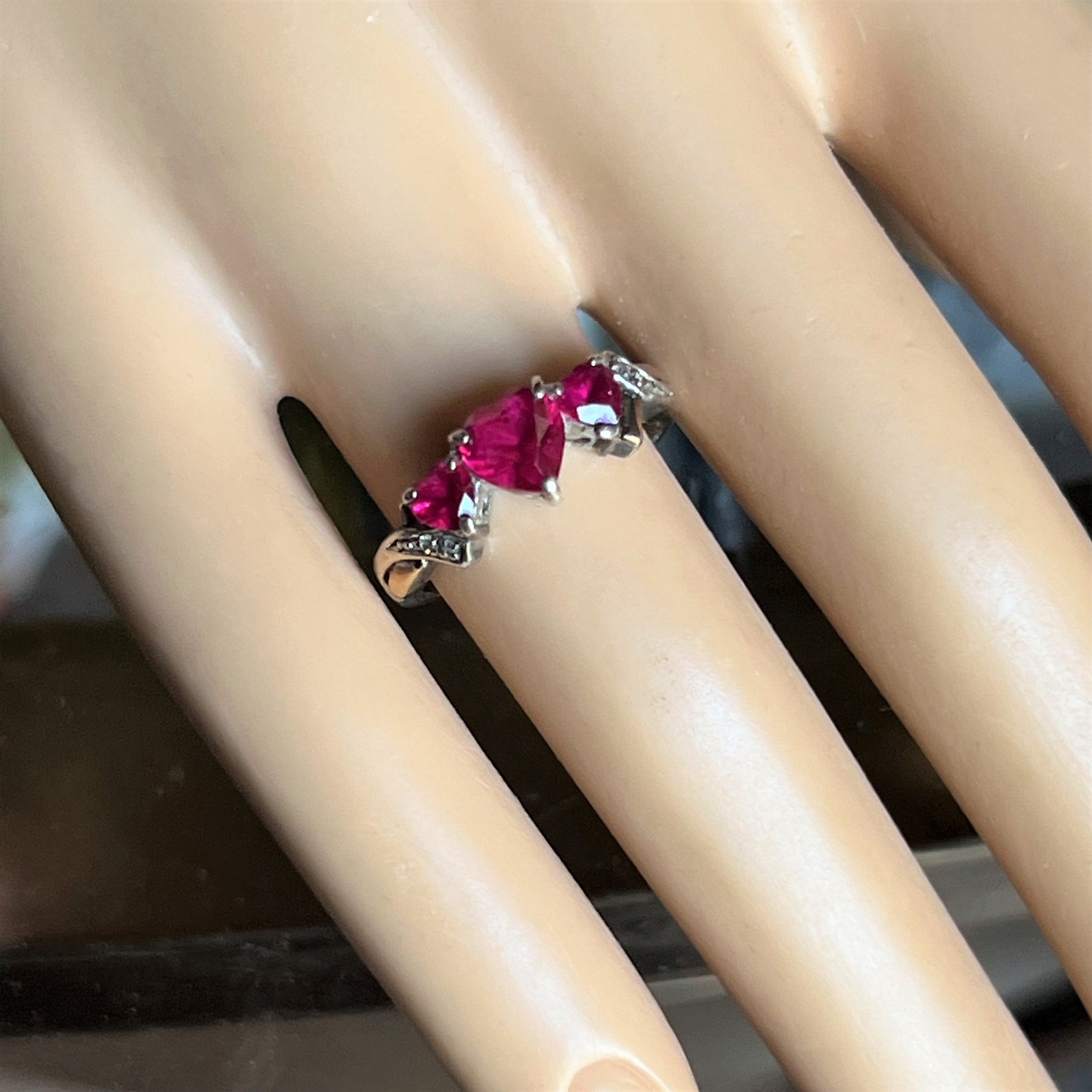 14K & Sterling Lab Ruby Heart Ring 3.5 Grams Size 5.5 - Etsy