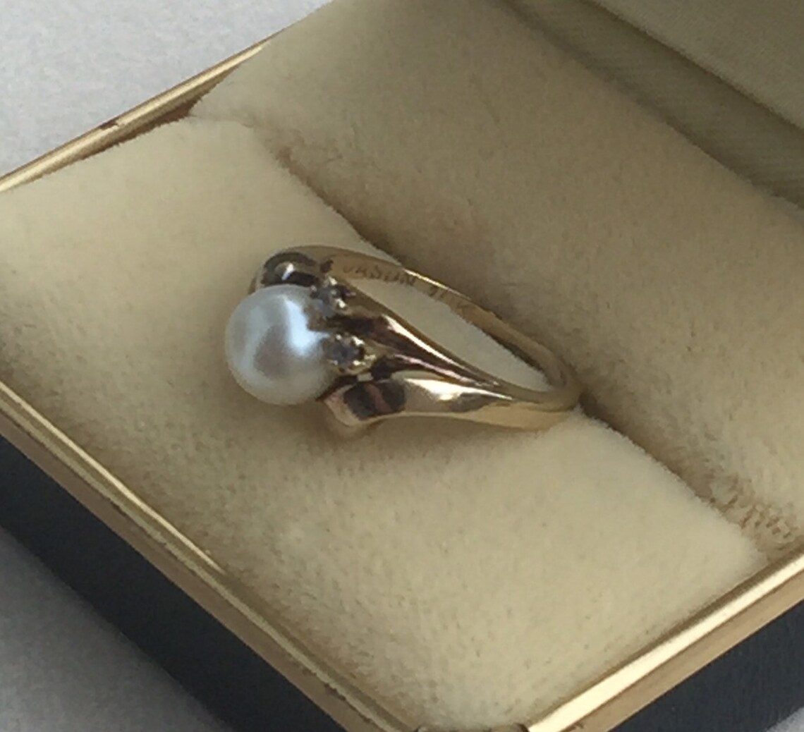 10K Dason Pearl & Diamond Accent Ring Yellow Gold Size 5 - Etsy