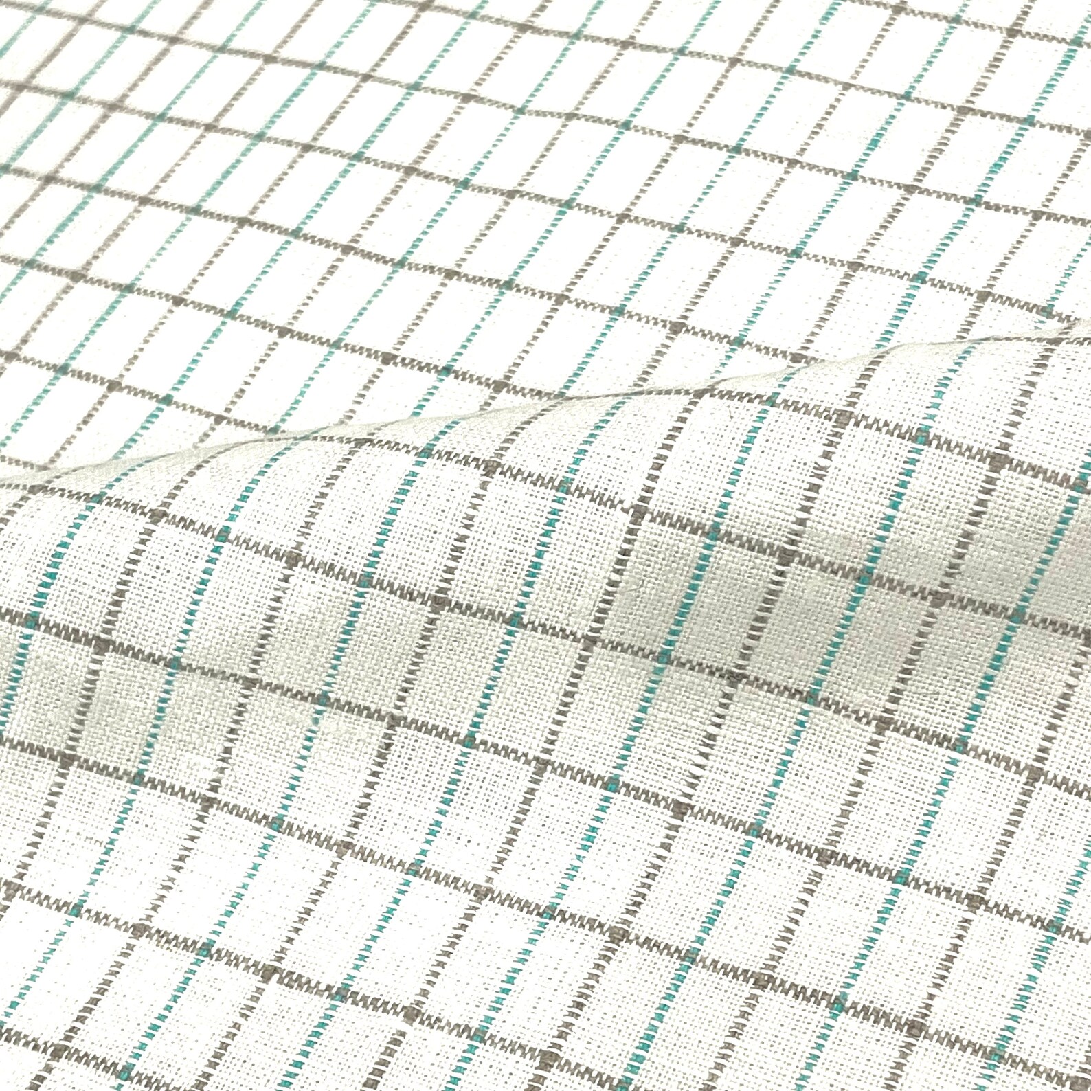 Beige & Green Checkered 100% Natural Linen Fabric by the Yard / 53 ...