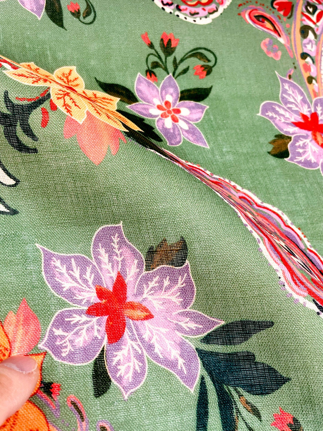 Paisley Floral Handkerchief Light Weight 100% Linen Fabric by the Yard ...