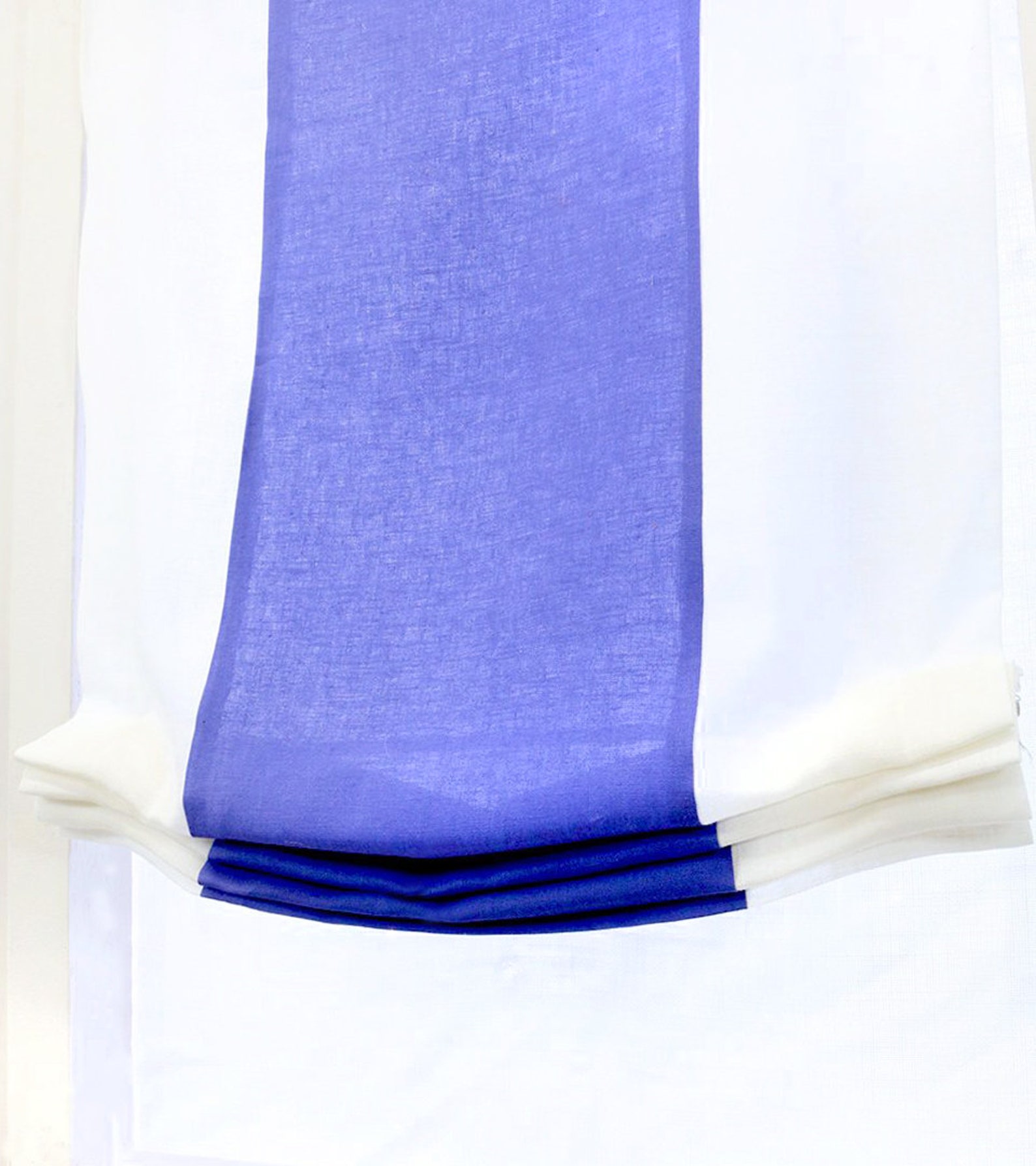 White Blue 2 Color Combo Natural Linen Flat Relaxed Roman Shades ...
