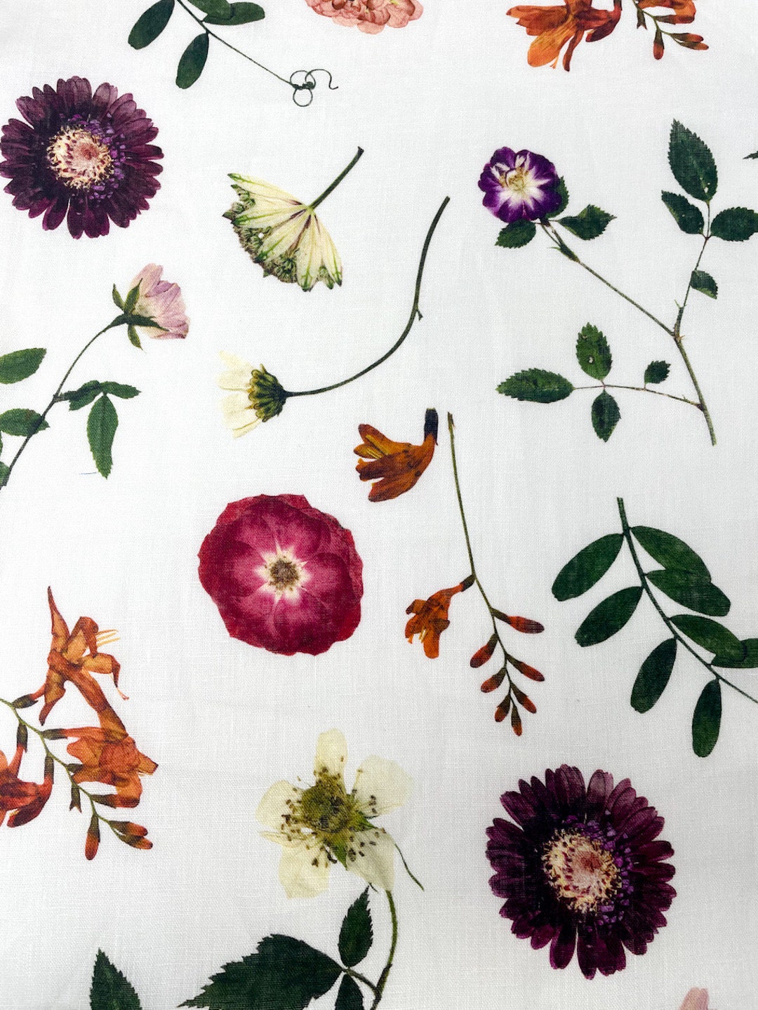 Floral Plants Handkerchief Light Weight 100% Linen Fabric by the Yard ...