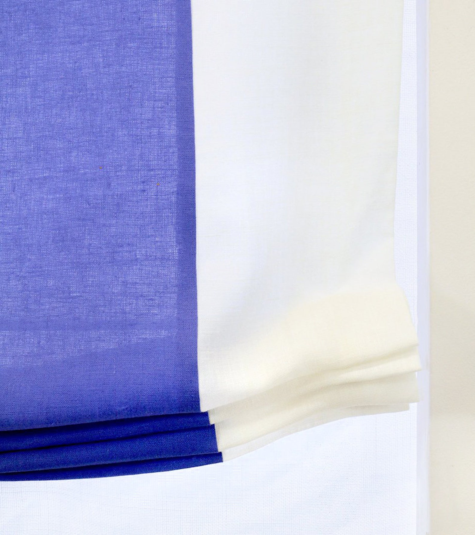 White Blue 2 Color Combo Natural Linen Flat Relaxed Roman Shades ...