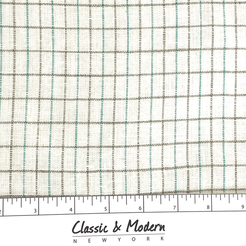 Beige & Green Checkered 100% Natural Linen Fabric by the Yard / 53 ...