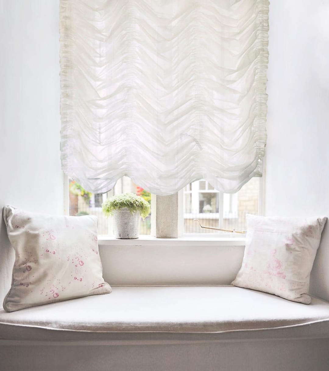 Off White Voile Sheer Austrian Shade Roman Shade - Etsy