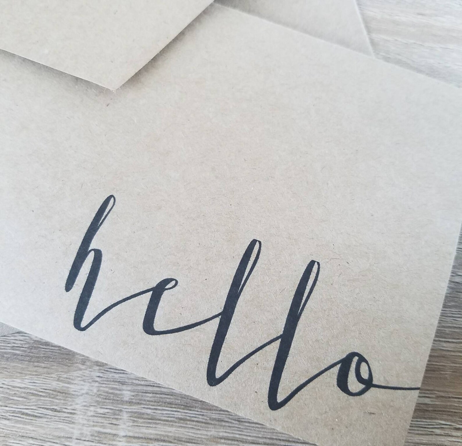 Modern Calligraphy Hello Card on Kraft Paper With Envelope | Etsy