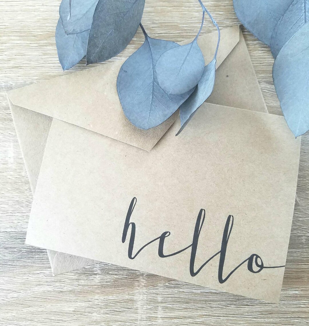 Modern Calligraphy Hello Card on Kraft Paper With Envelope - Etsy