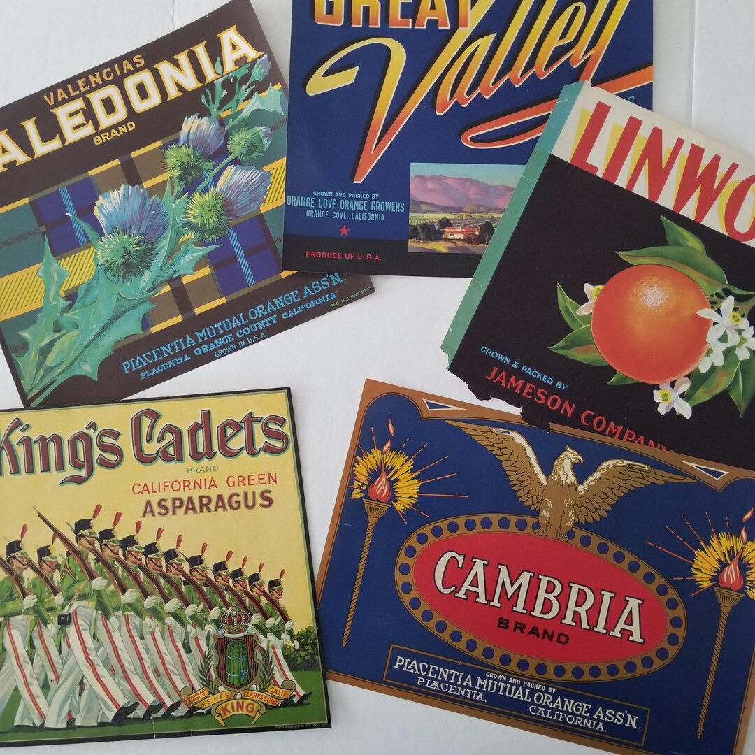 5 Fruit Vegetable Labels, Fruit Crate Box Labels, Vintage Advertising ...