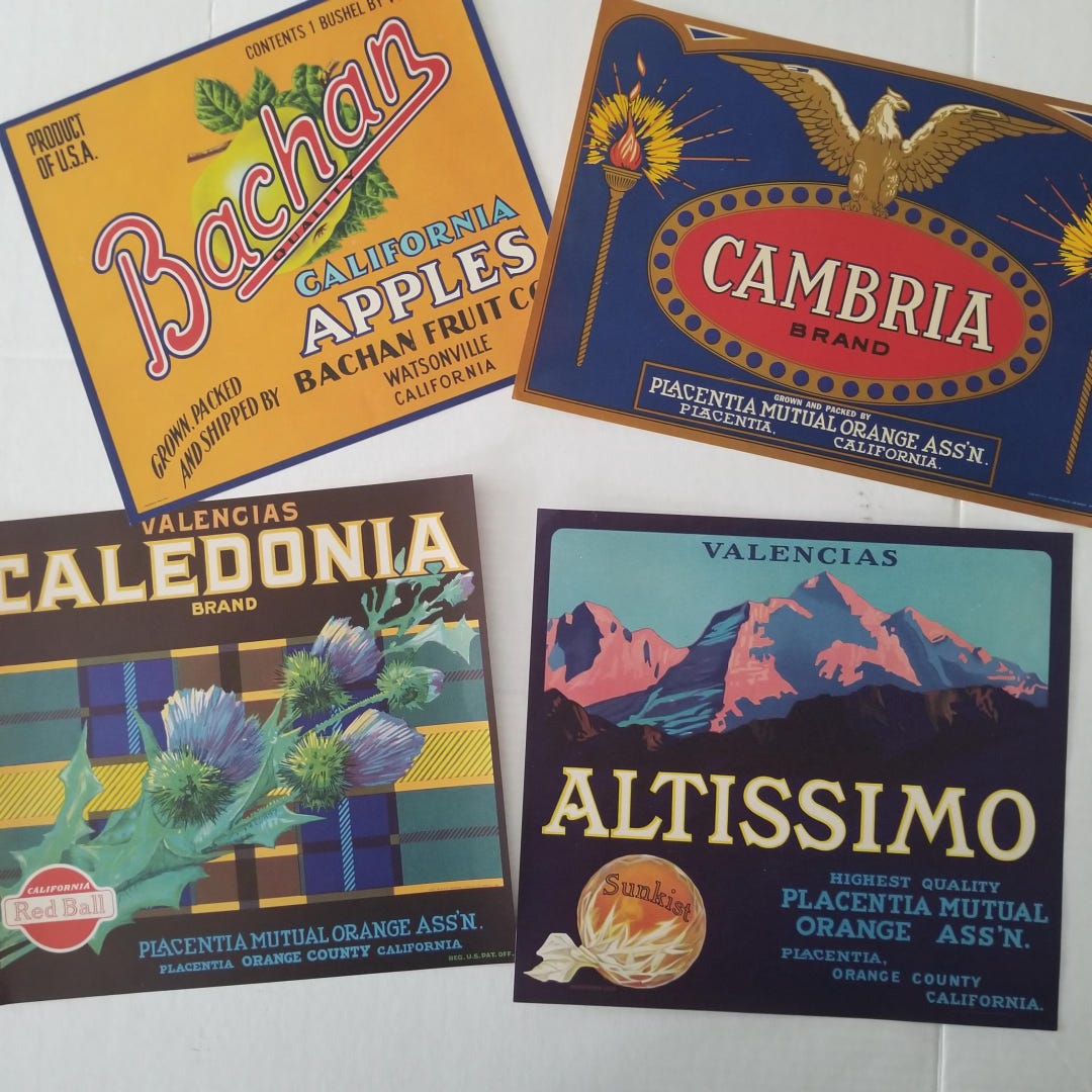 4 Fruit Crate Labels, Apple & Oranges Labels, Fruit Labels, Fruit Box ...