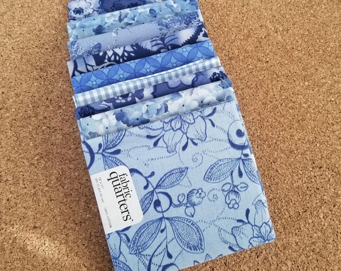 Blue Fat Quarters Bundle 9pc, Floral Quilt Fabric, Quilting Bundle Lot ...