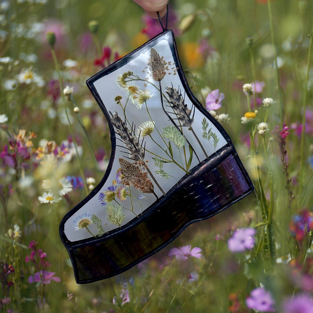 Stained Glass Pressed Flower Doc Marten Inspired Boot Wall Hanging - Etsy