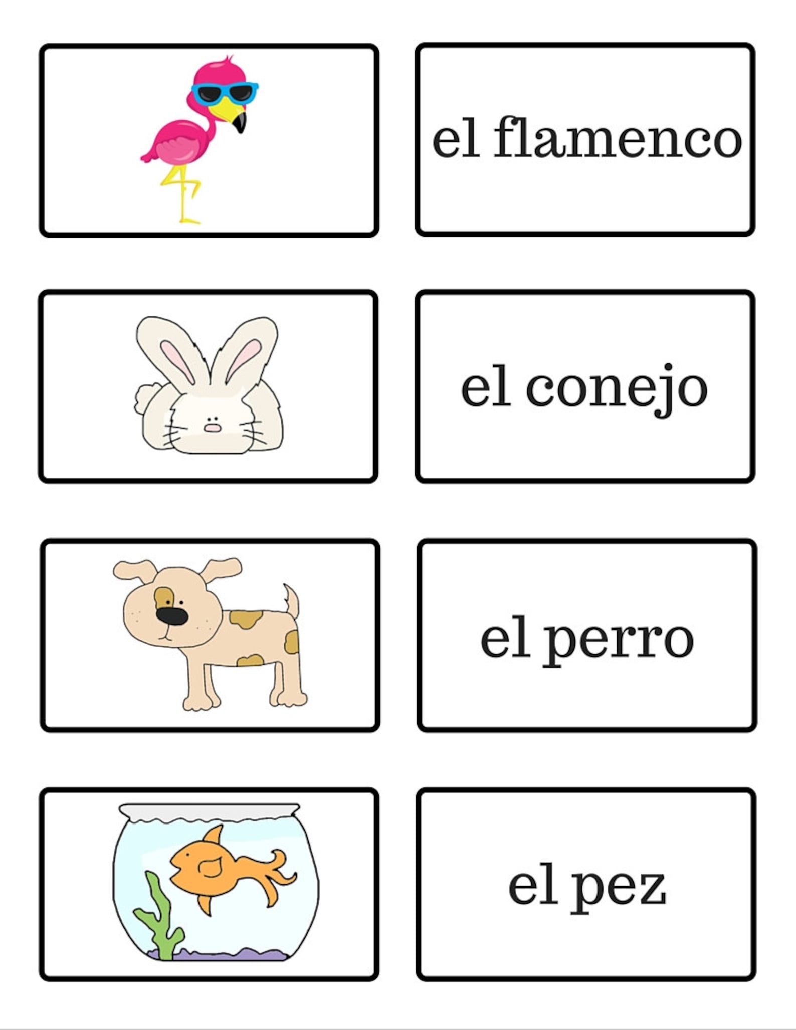 Los Animales - Animals - Spanish Flash Cards - Etsy