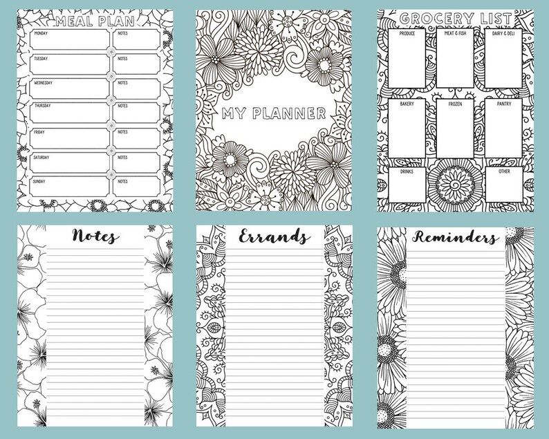 Coloring Planner Sheets Printable Pages PDF Instant - Etsy