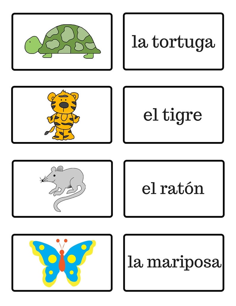 Los Animales - Animals - Spanish Flash Cards - Etsy