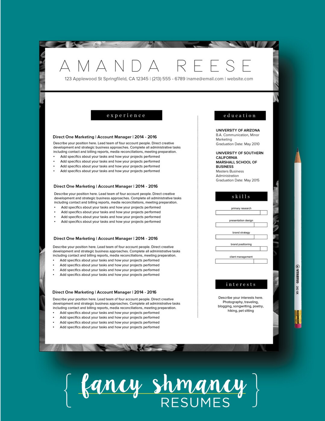 Resume Template the amanda Modern Resume - Etsy