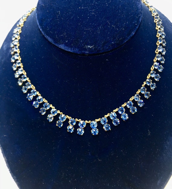 Mid century Art Deco Czech royal blue choker necklace… - Gem