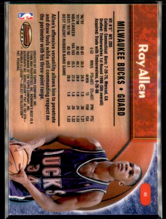 Ray Allen 1999 Bowman's Best Basketball Card #40 Memorabilia Art ...