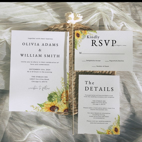 Sunflower Wedding Invitation Template Wedding Invitation - Etsy
