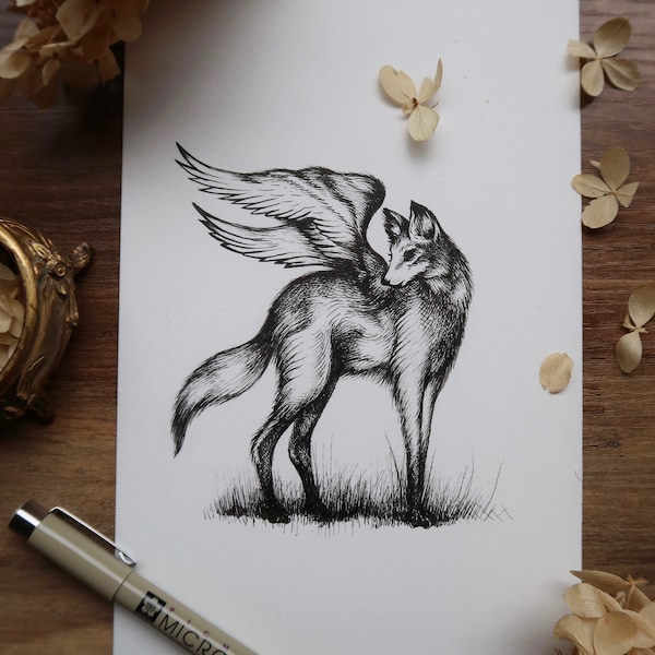 Pen and Ink Wolf - Etsy