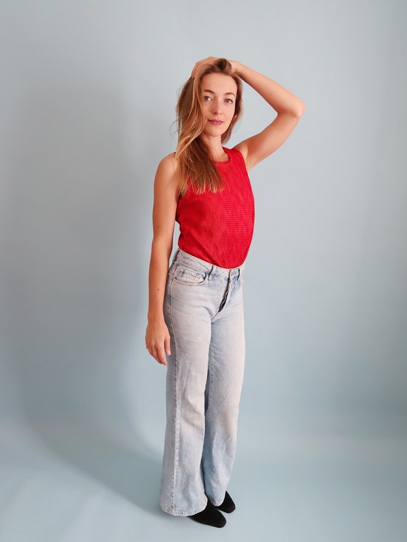 90s Bright Red Pleated Satin Tank - Gem