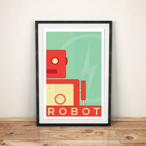 Retro Robot Art Print Boys Room Decor Vintage 1950's Bold Minimal ...