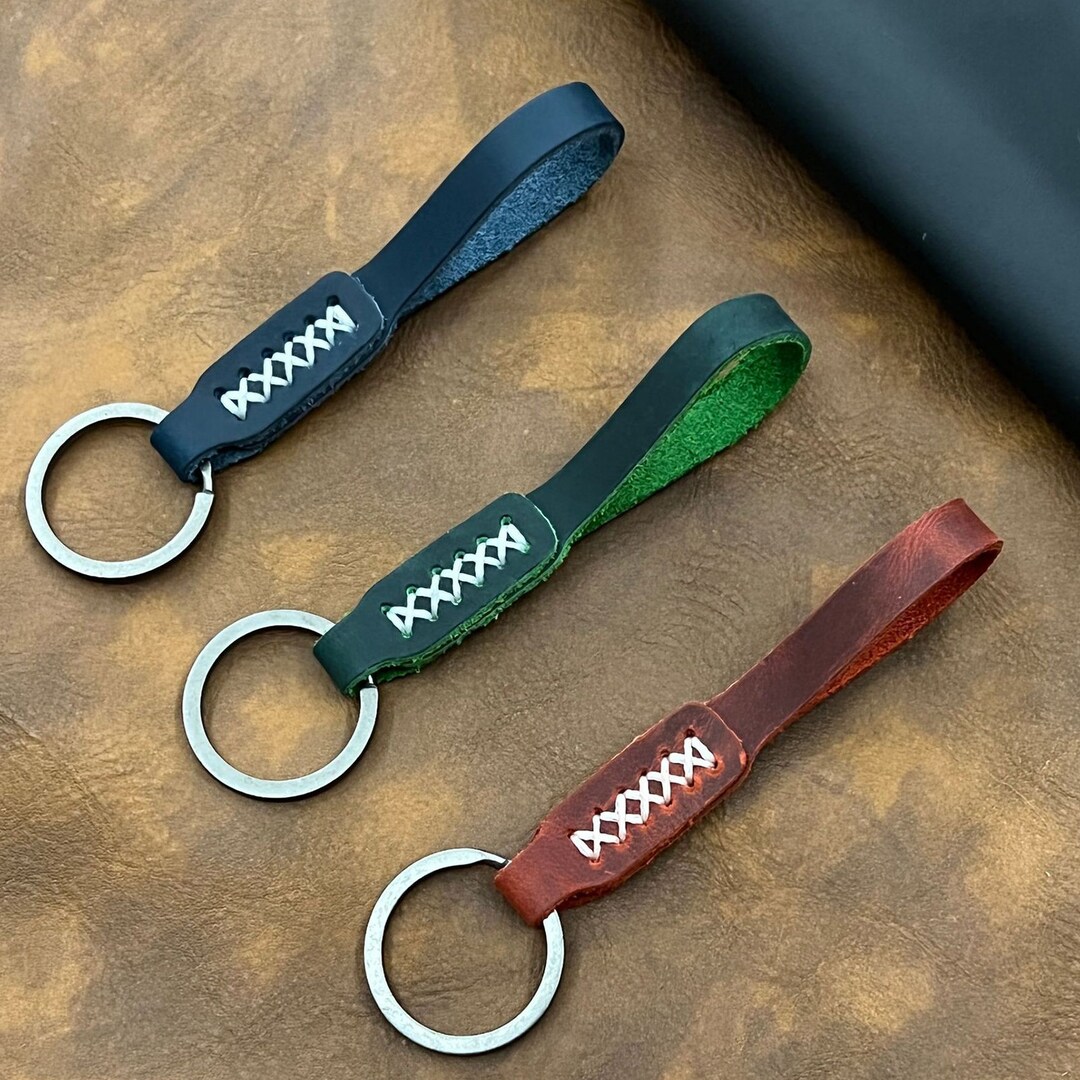 Genuine Colors Leather Keychain Solid Antique Silver Steel Split Flat ...