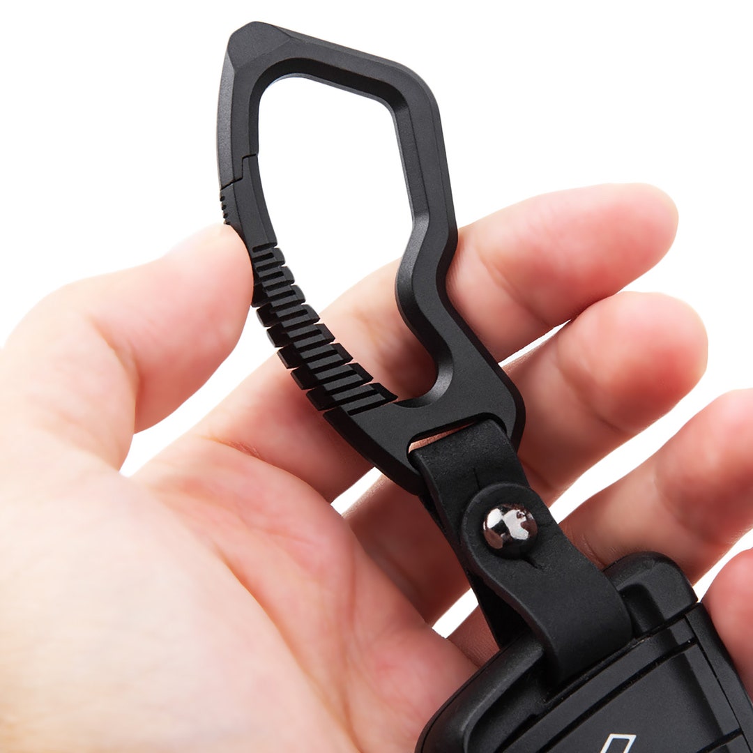 Black Leather TC4 Ti Simple Round Keychain Solid Titanium Moon Snap Lock Quick Release Carabiner ...