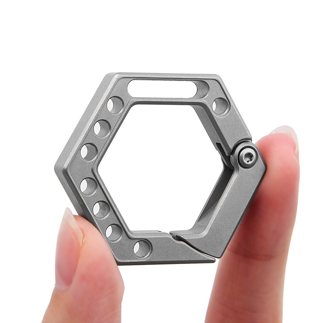 Unique Style Matte Gray Leather Link TC4 Ti Hexagon Keychain Solid ...
