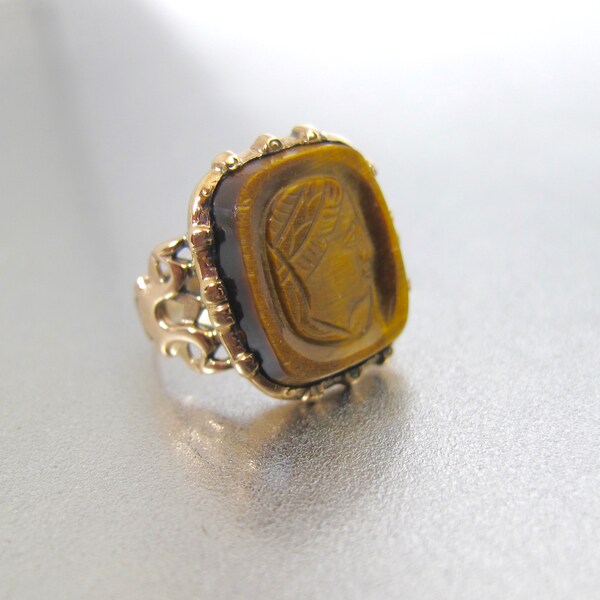 Mens Vintage Carved Tiger Eye Ring - Etsy