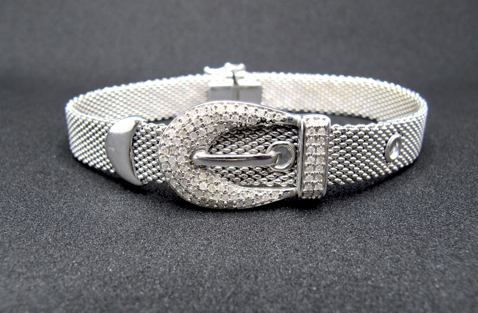 Diamond Mesh Buckle Bracelet. Vintage Sterling Pave Diamond | Etsy