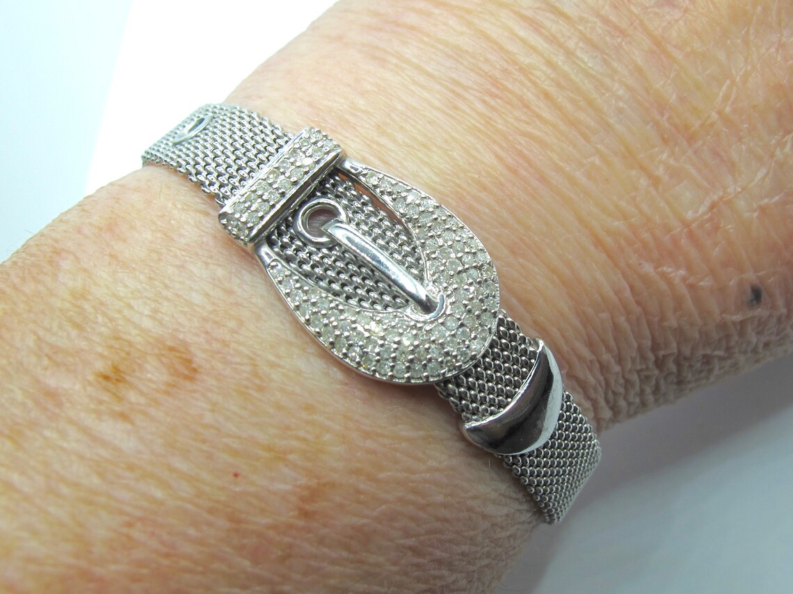 Diamond Mesh Buckle Bracelet. Vintage Sterling Pave Diamond | Etsy