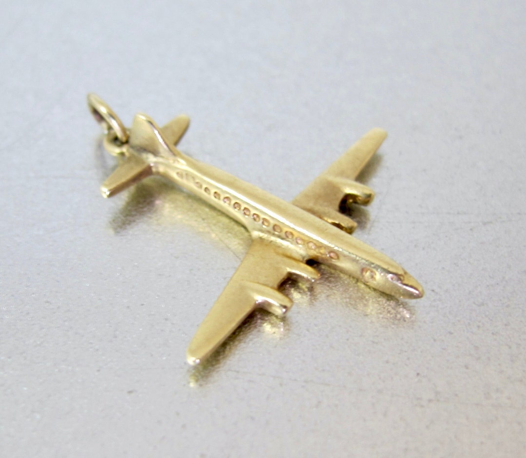 14K Airplane Charm Pendant. Vintage Solid Gold Boeing 707 Airplane ...