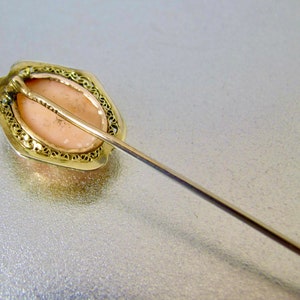 Antique 10K Coral Cameo Stick Pin. Edwardian Yellow Gold Angel Skin ...
