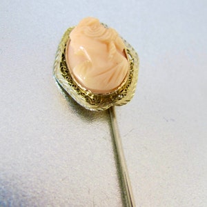 Antique 10K Coral Cameo Stick Pin. Edwardian Yellow Gold Angel Skin ...