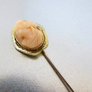 Antique 10K Coral Cameo Stick Pin. Edwardian Yellow Gold Angel Skin ...