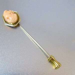 Antique 10K Coral Cameo Stick Pin. Edwardian Yellow Gold Angel Skin ...