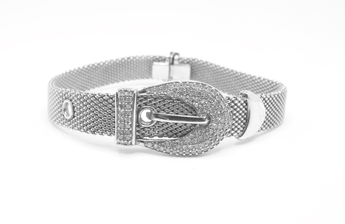 Diamond Mesh Buckle Bracelet. Vintage Sterling Pave Diamond | Etsy