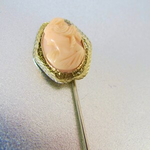 Antique 10K Coral Cameo Stick Pin. Edwardian Yellow Gold Angel Skin ...