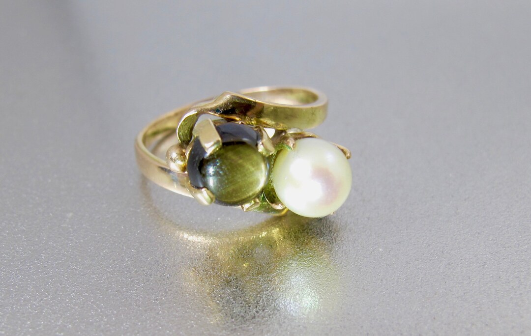 Antique 14K Rose Gold Toi Et Moi Ring: Black Star Sapphire & Pearl - Etsy