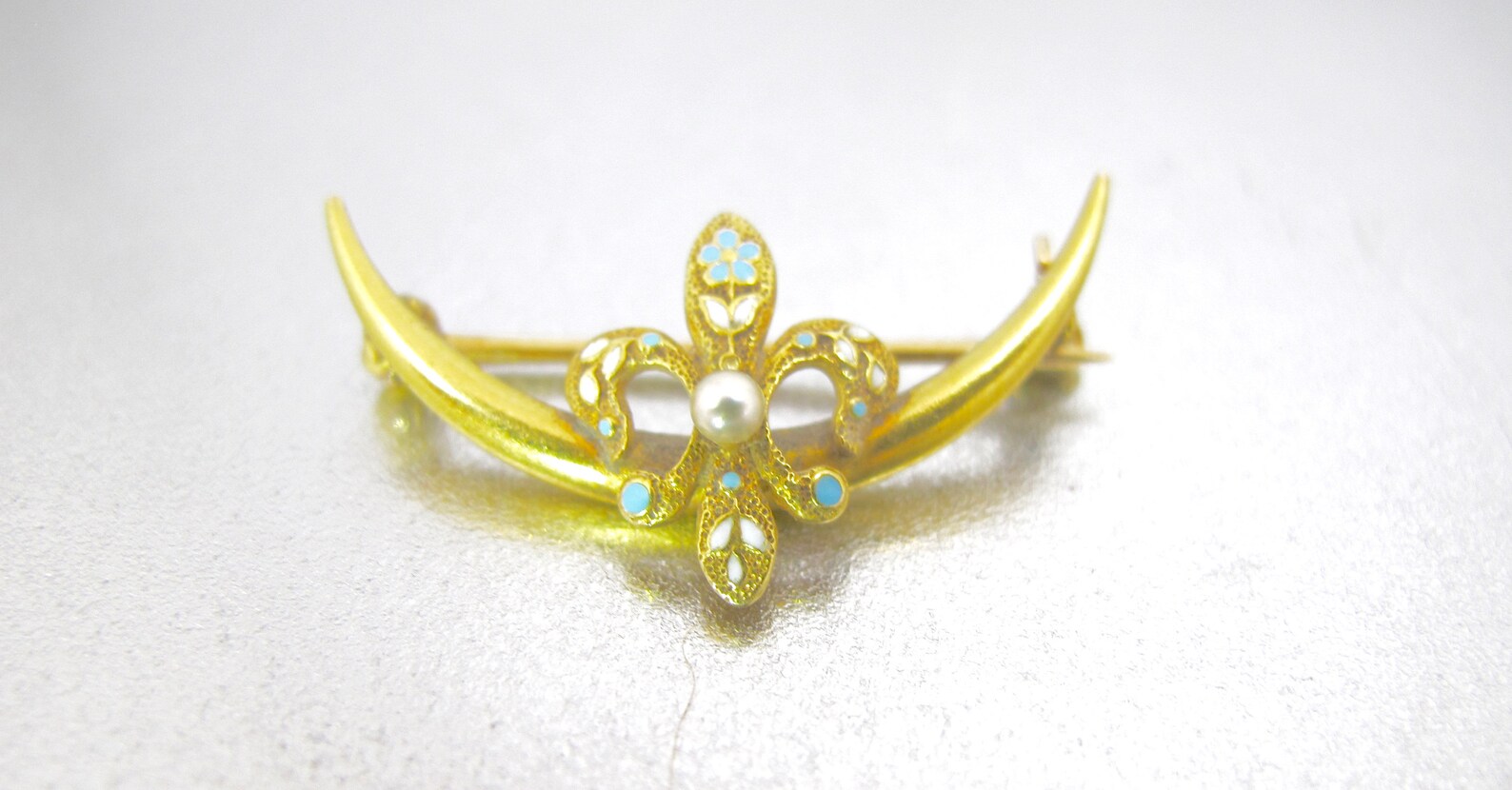 KREMENTZ 14K Enamel Brooch. Art Nouveau Enamel Fleur De Lis | Etsy