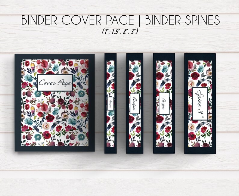 Boho Navy Floral Binder Kit, Printable Binder, Editable Spines ...