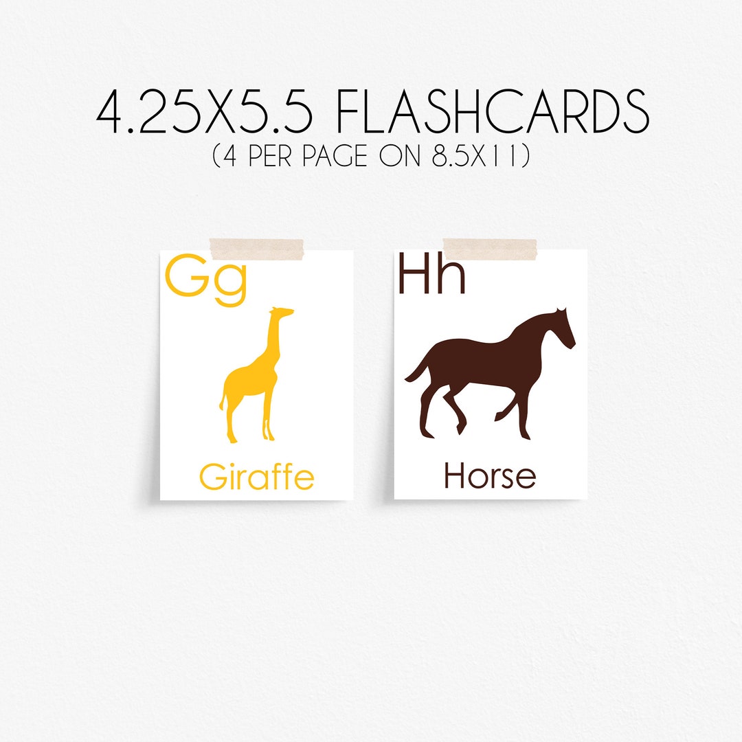 Animals, Reptiles + Sea Creatures Alphabet Flashcards, 5x7, 4.25x5.5 ...